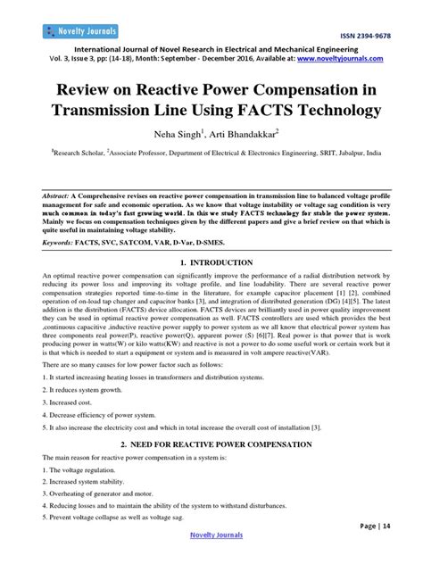 Review On Reactive Power Compensation In Transmission Line Using Facts