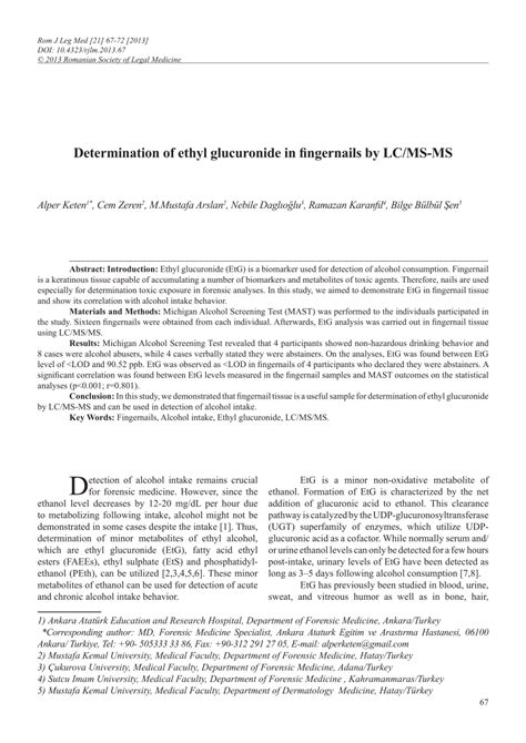 Pdf Determination Of Ethyl Glucuronide In Fingernails By Lc Ms Ms