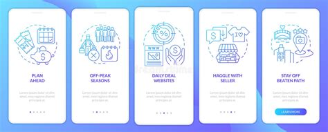 Budget Travel Onboarding Blue Gradient Mobile App Screen Stock Vector