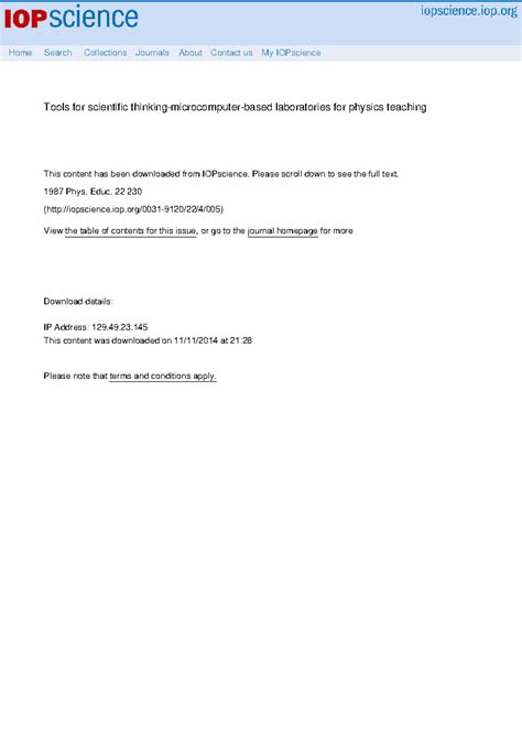 Tools For Scientific Thinking Microcomputer Based Laboratories For