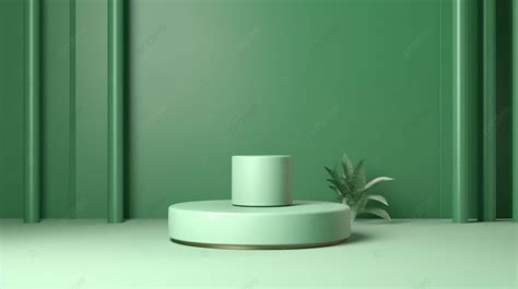 제품 디스플레이 및 프레젠테이션을 위한 파스텔 녹색 기하학적 받침대의 3d 렌더링 서다 제품 단계 제품 스탠드 배경