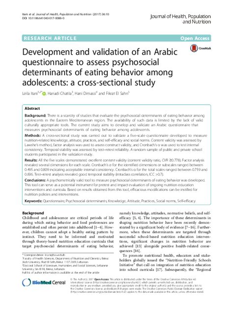 Pdf Development And Validation Of An Arabic Questionnaire To Assess