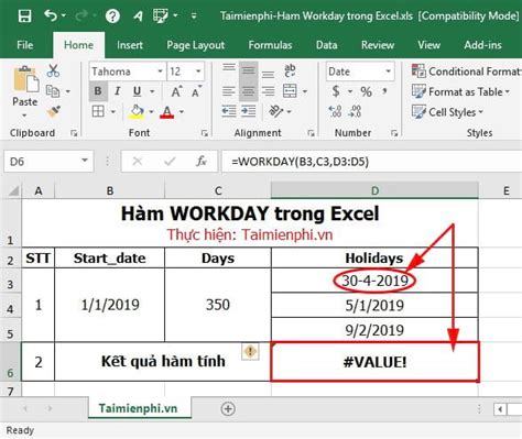 Hàm Workday Trong Excel Hàm Tính Toán Thời Gian Làm Việc