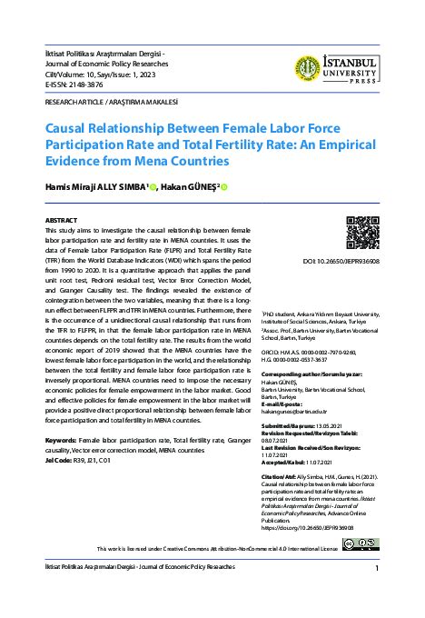 Pdf Causal Relationship Between Female Labor Force Participation Rate And Total Fertility Rate