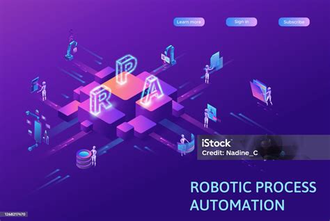 데이터로 작업하는 로봇 무기 이동 파일 웹 사이트에서 정보 추출 디지털 기술 서비스 3d 등자극 벡터 일러스트레이션을 통한 로봇 프로세스 자동화 개념 개념에 대한 스톡 벡터