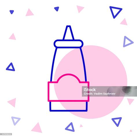 흰색 배경에 격리 된 라인 소스 병 아이콘 케첩 겨자 마요네즈 병에 소스를 얹고 패스트푸드를 먹습니다 다채로운 개요 개념 벡터 겨자에 대한 스톡 벡터 아트 및 기타 이미지