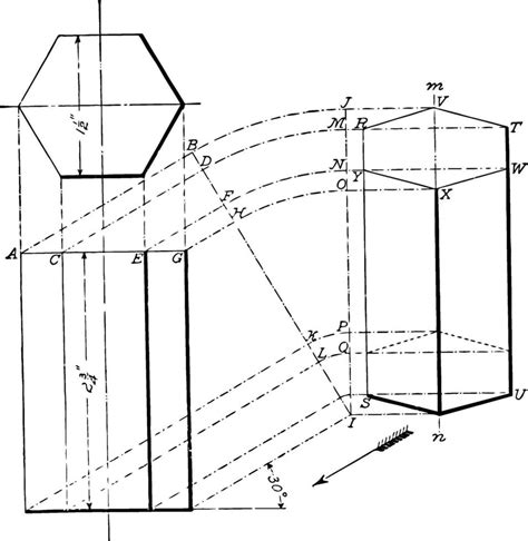 Projection Of Hexagonal Prism Vintage Illustration 35070397 Vector Art