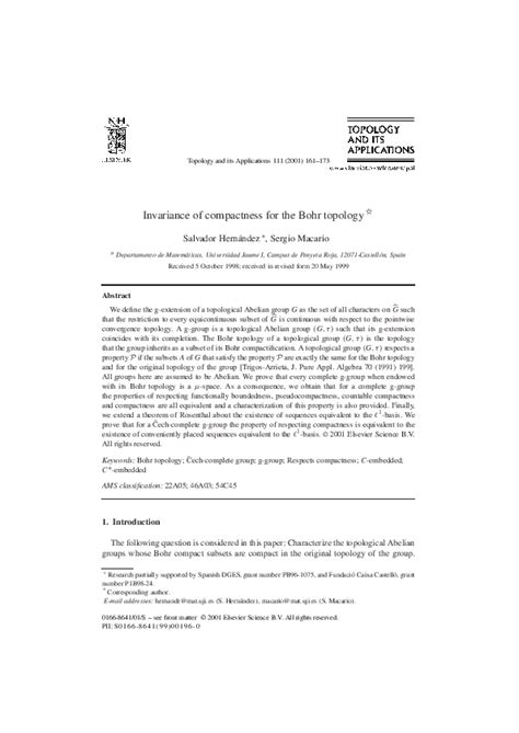 Pdf Invariance Of Compactness For The Bohr Topology Salvador Hernandez