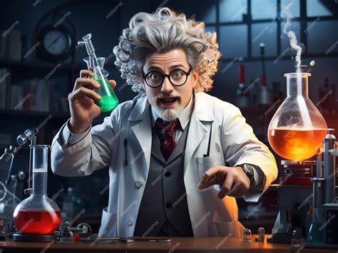 Premium Ai Image 3d Mad Scientist Or Crazy Professor Character In