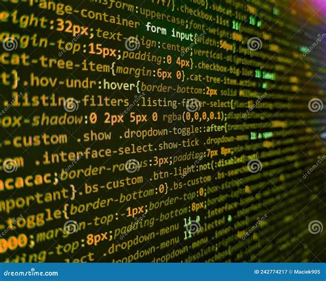 HTML CSS Source Code On Lcd Screen With Black Background Programming Code Abstract Screen Of