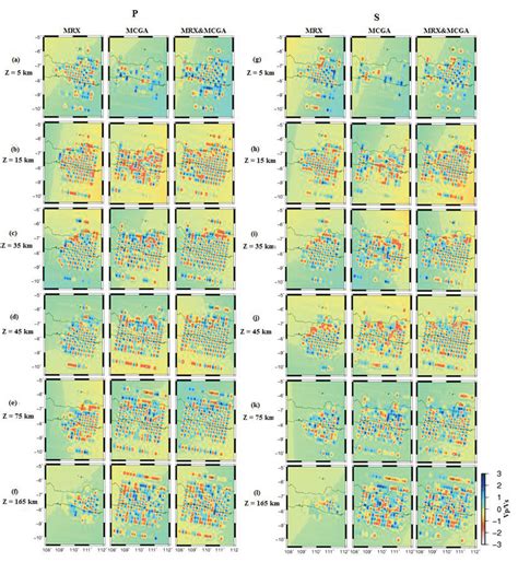 A F The Result Of The P Wave Checkerboard Test At Some Depths