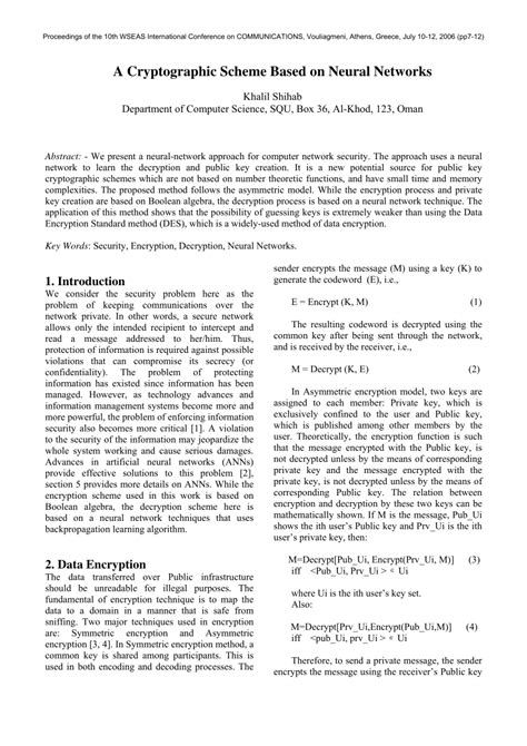 PDF A Cryptographic Scheme Based On Neural Networks