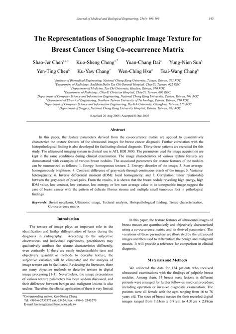 Pdf The Representations Of Sonographic Image Texture For Breast Cancer Using Co Occurrence Matrix