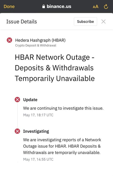 Hbar Network Outage On Binance Us R Hedera