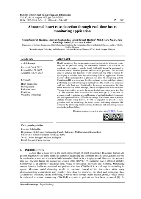 Pdf Abnormal Heart Rate Detection Through Real Time Heart Monitoring Application