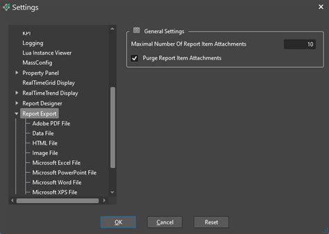 Report Export Settings