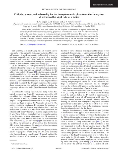 Pdf Critical Exponents And Universality For The Isotropic Nematic Phase Transition In A System