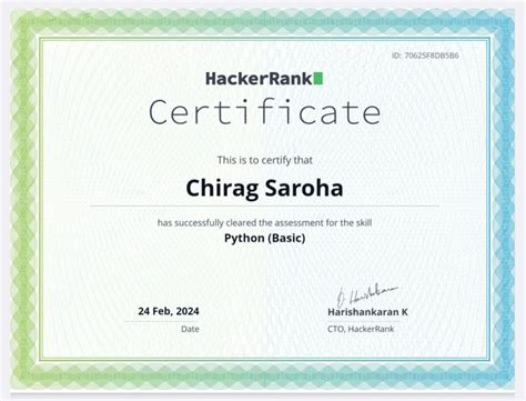 Chirag Saroha On Linkedin I Have Successfully Achieved Hackerrank Certification In Python And