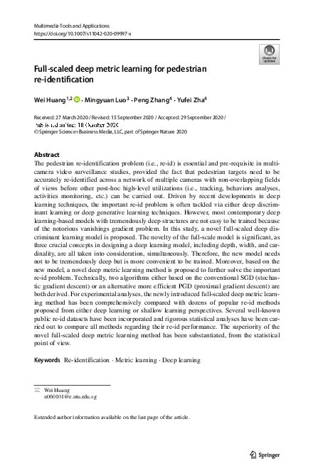 Pdf Full Scaled Deep Metric Learning For Pedestrian Re Identification