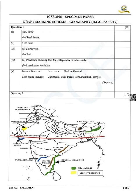 Icse Class 10 Geography Specimen Paper 2025 Pdf