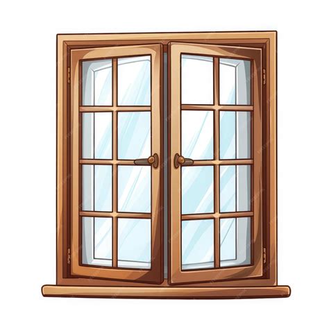 cartoon illustration of a wooden window with multiple panes premium