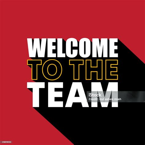 빨간 배경에 팀 현대 타이포그래피에 오신 것을 환영합니다 직원 템플릿을 고용하기 위한 인사말 카드 배너 디자인입니다 환영 로고 스티커 라벨 태그 벡터 일러스트 레이 션