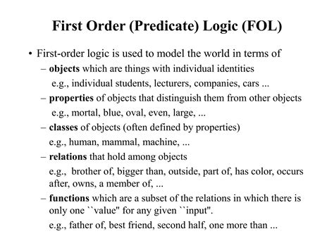 Basic Knowledge Representation In First Order Logicppt Programming Languages Computing
