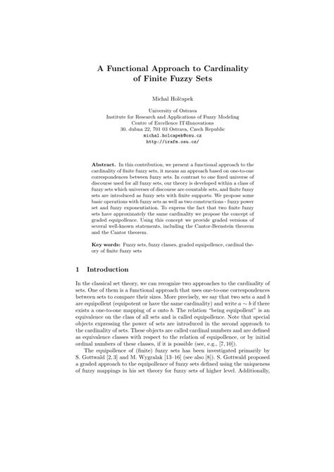Pdf A Functional Approach To Cardinality Of Finite Fuzzy Sets