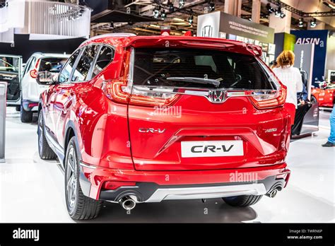 Paris France October 03 2018 Metallic Red All New Honda Cr V At