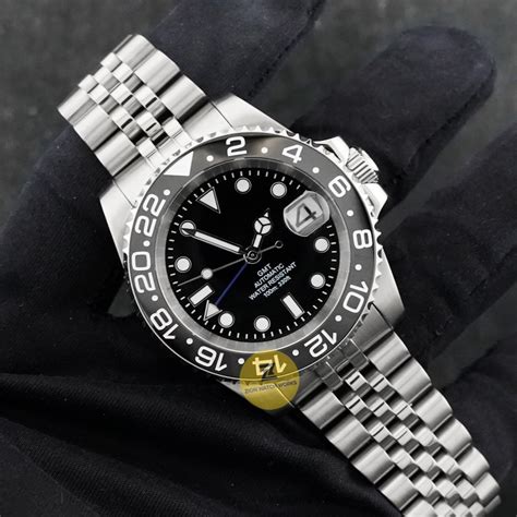 Custom Made 40mm Black Gmt Custom Dive Style Watch Jubilee W Nh34