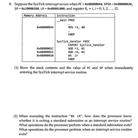 8 Suppose The Systick Interrupt Occurs When Pc