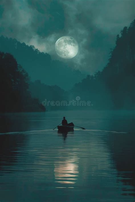 Man Rowing Boat On Lake At Night Stock Image Image Of Exploration