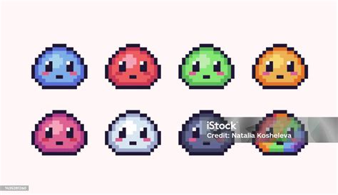 Vetores De Monster Slime Pixel Art Set Bolha Colorida Fofa Com A Coleção De Olhos Kawaii Ooze 8