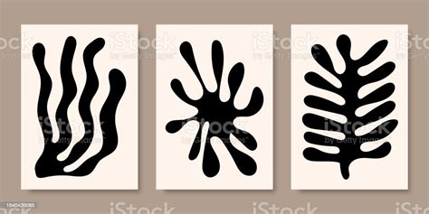 마티스에서 영감을 받은 갠지스 실루엣 포스터 세트 현대 미니멀리스트 벽 장식 예술입니다 블랙 컬러 벡터 일러스트레이션 실내 장식 0명에 대한 스톡 벡터 아트 및 기타 이미지