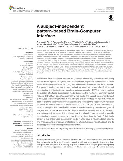 Pdf A Subject Independent Pattern Based Brain Computer Interface