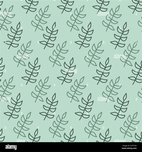 Seamless Pattern Hand Drawn Twig With Leaves On A Light Green Background Wallpaper Wrapping