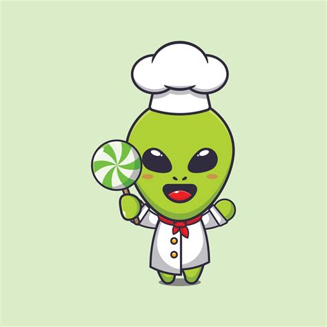 Cute Chef Alien Holding Candy Cartoon Vector Illustration 20951378 Vector Art At Vecteezy