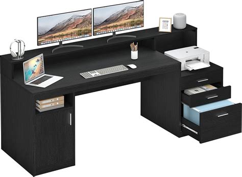 Yomiluve Computer Desk With 3 Drawer And Storage Shelves