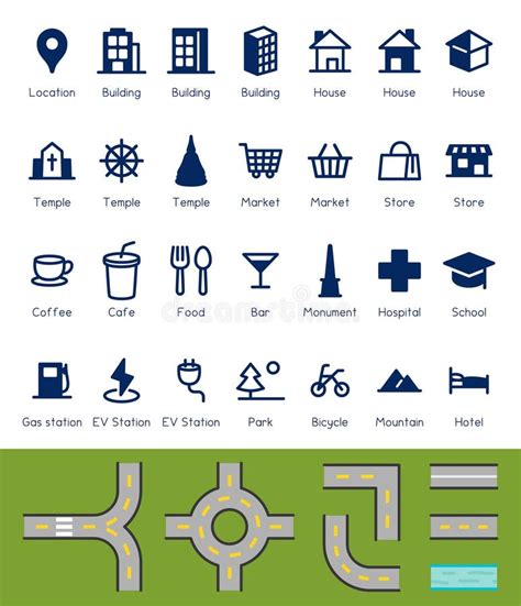 Landmark Place Icon And Road For Creating Map Stock Vector