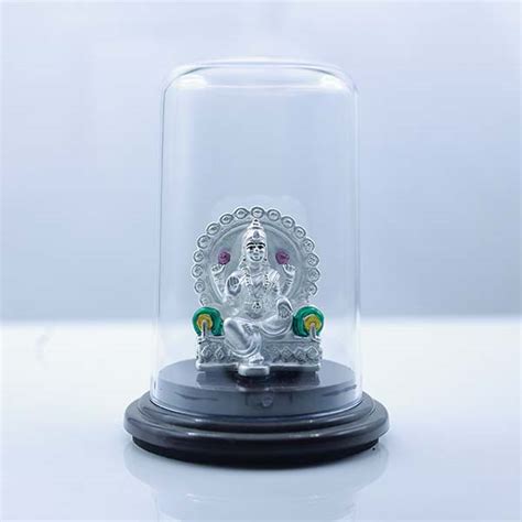 999 Pure Silver Goddess Lakshmi Idol With Glass Dome Display