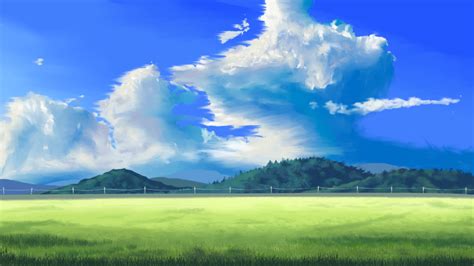 Safebooru Aobara1101 Blue Sky Clouds Cloudy Sky Commentary Day Grass