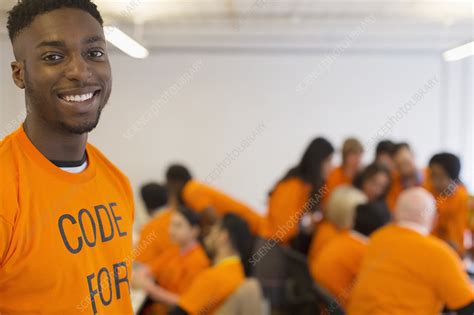 Portrait Hacker Coding For Charity At Hackathon Stock Image F022