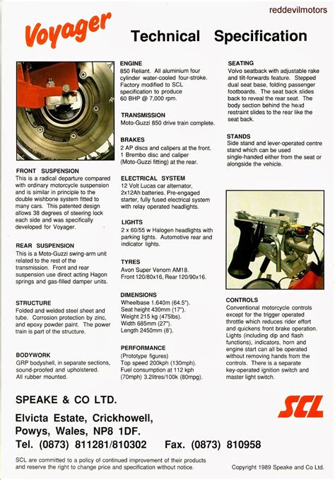 1989 Scl Voyager Feet Forward Motorcycle Brochure