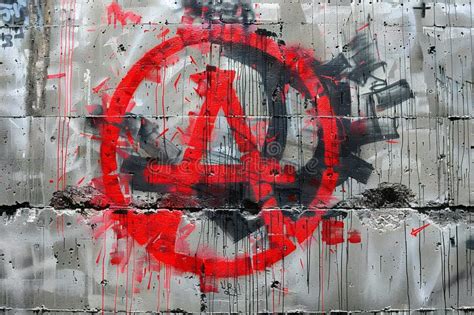 An Anarchist Symbol Graffiti Style On Concrete Wall Closeup Red