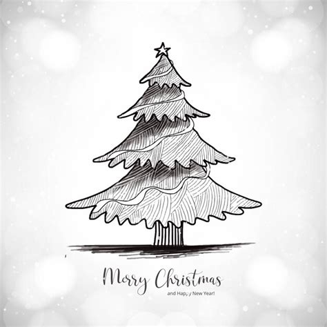 Hand Tekenen Winter Kerstboom Schets Vakantie Kaart Achtergrond