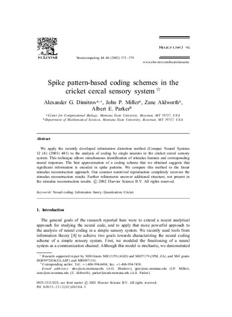 pdf spike pattern based coding schemes in the cricket cercal sensory