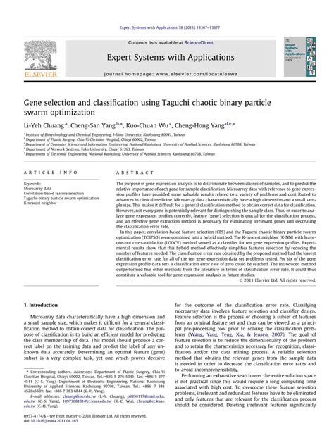 pdf gene selection and classification using taguchi chaotic binary