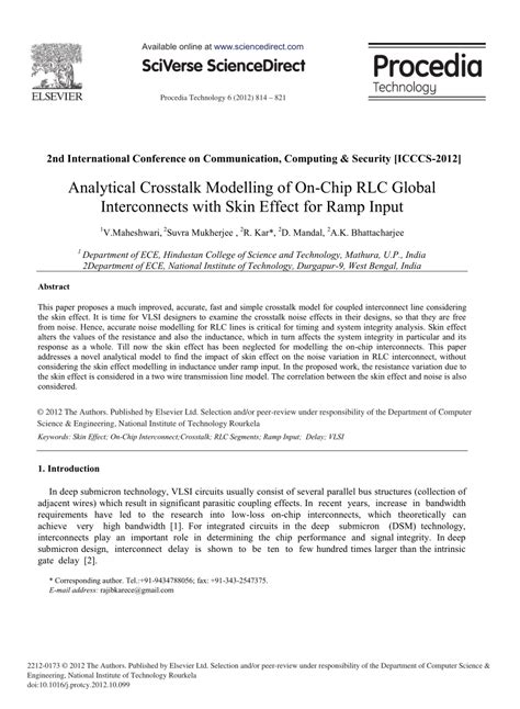 Pdf Analytical Crosstalk Modelling Of On Chip Rlc Global Interconnects With Skin Effect For