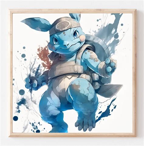 Wartortle Printable Wall Art Pokemon Decor Download Wartortle Inspired Watercolor Style Digital