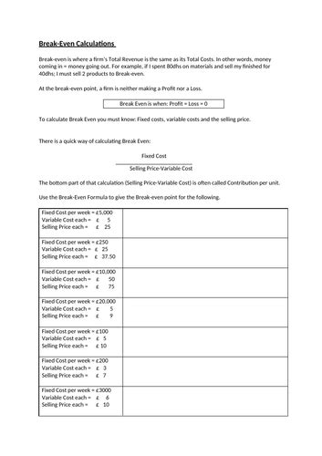 Igcse Business Edexcel Theme 3 3 3 Cost And Break Even Analysis